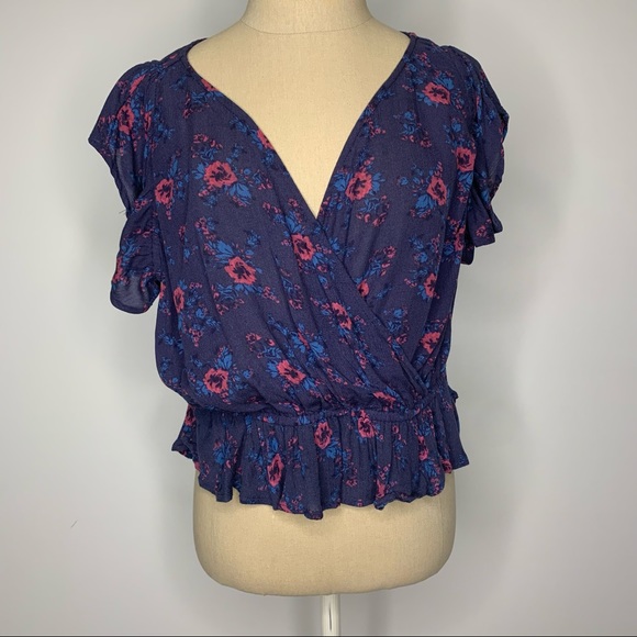 Arizona Jean Company | Tops | Wrap Peplum Floral Purple Top | Poshmark